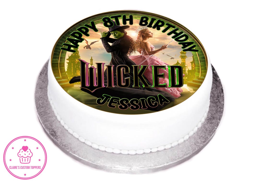 Personalised Edible Wicked Cake Topper Icing/ Wafer 7.5" & 6 Cupcake ...