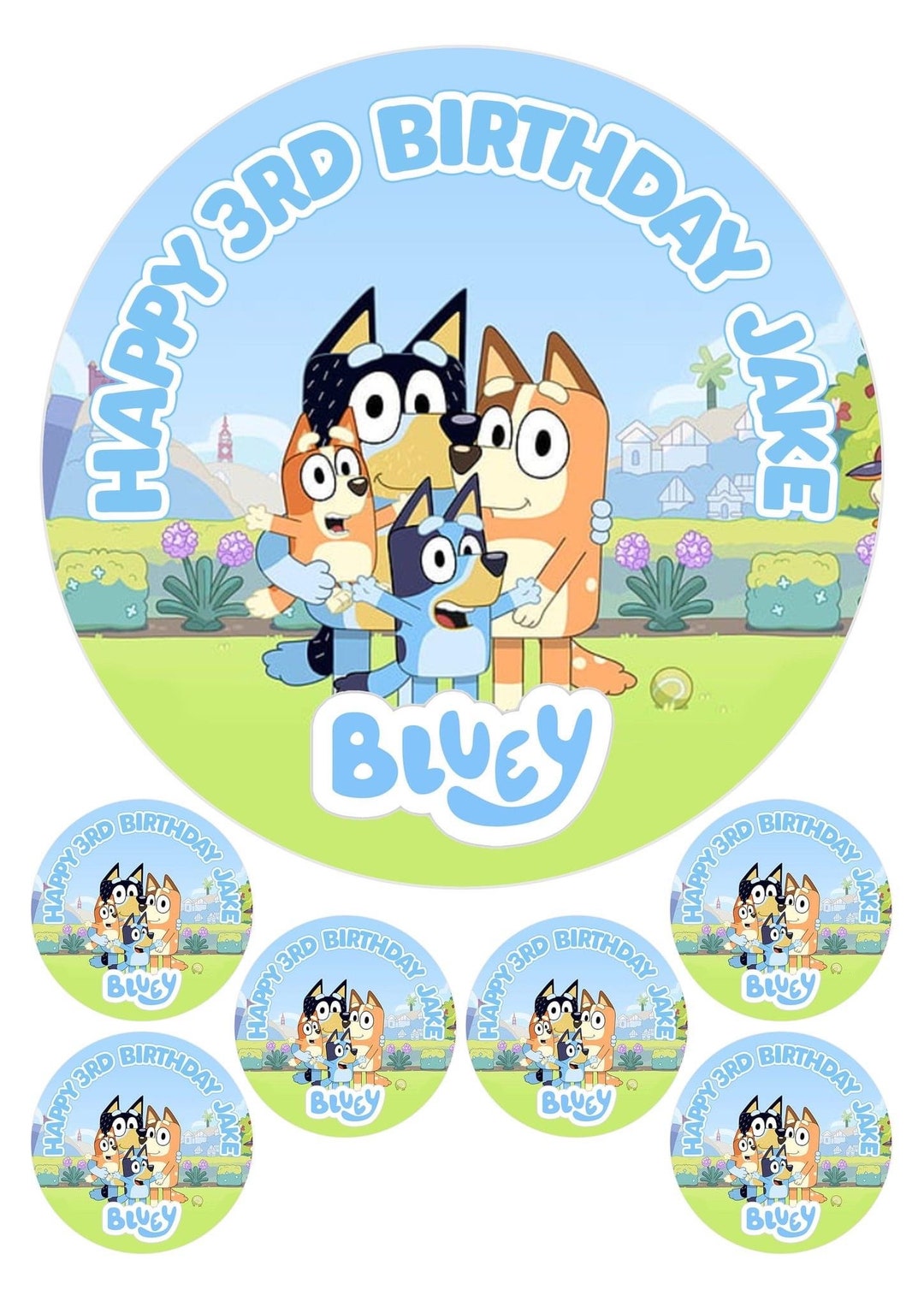 Personalised Edible Bluey Cake Topper Icing/ Waffer 7.6 & 6 Cupcake ...
