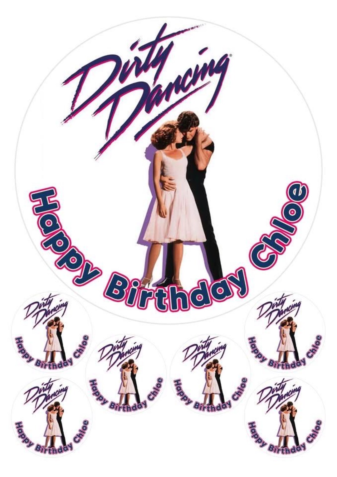 Personalised Edible Dirty Dancing Cake Topper Icing/ Wafer 7.5 & 6 Cupcake Toppers, Birthday ...