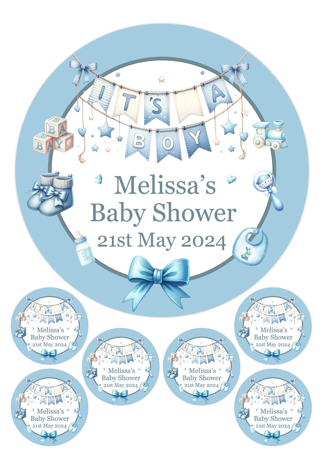 Personalised Edible Baby Shower Cake Topper Icing/ Waffer Cupcake ...