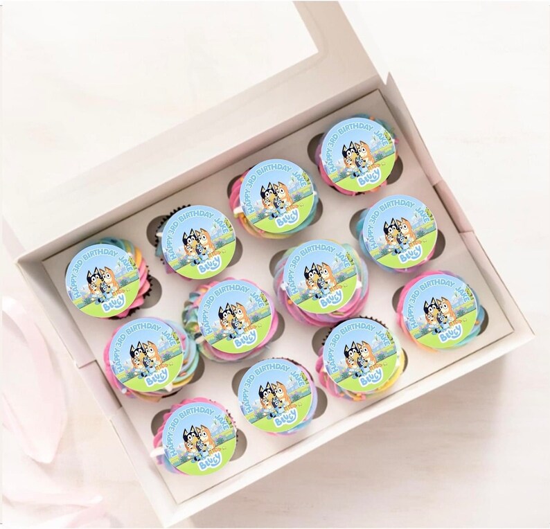 Personalised Edible Bluey Cake Topper Icing/ Waffer 7.6 & 6 Cupcake ...