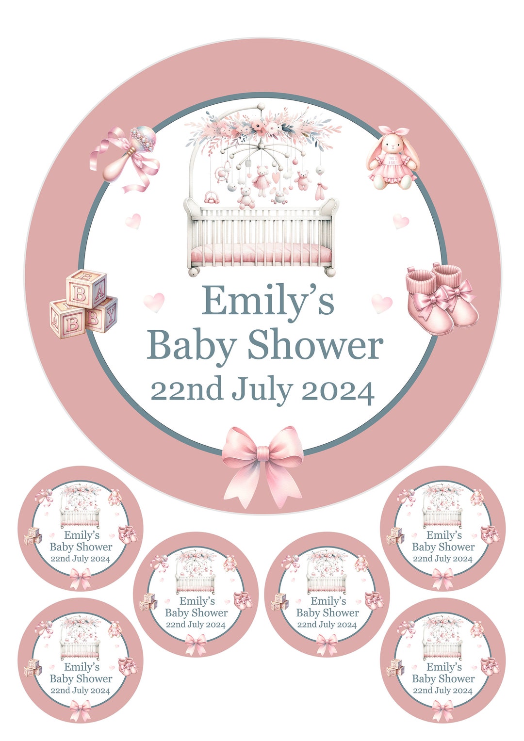 Personalised Edible Baby Shower Cake Topper Icing/ Waffer Cupcake ...