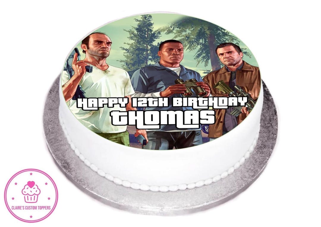 Personalised Edible GTA Cake Topper Icing/ Wafer 7.5" & 6 Cupcake ...