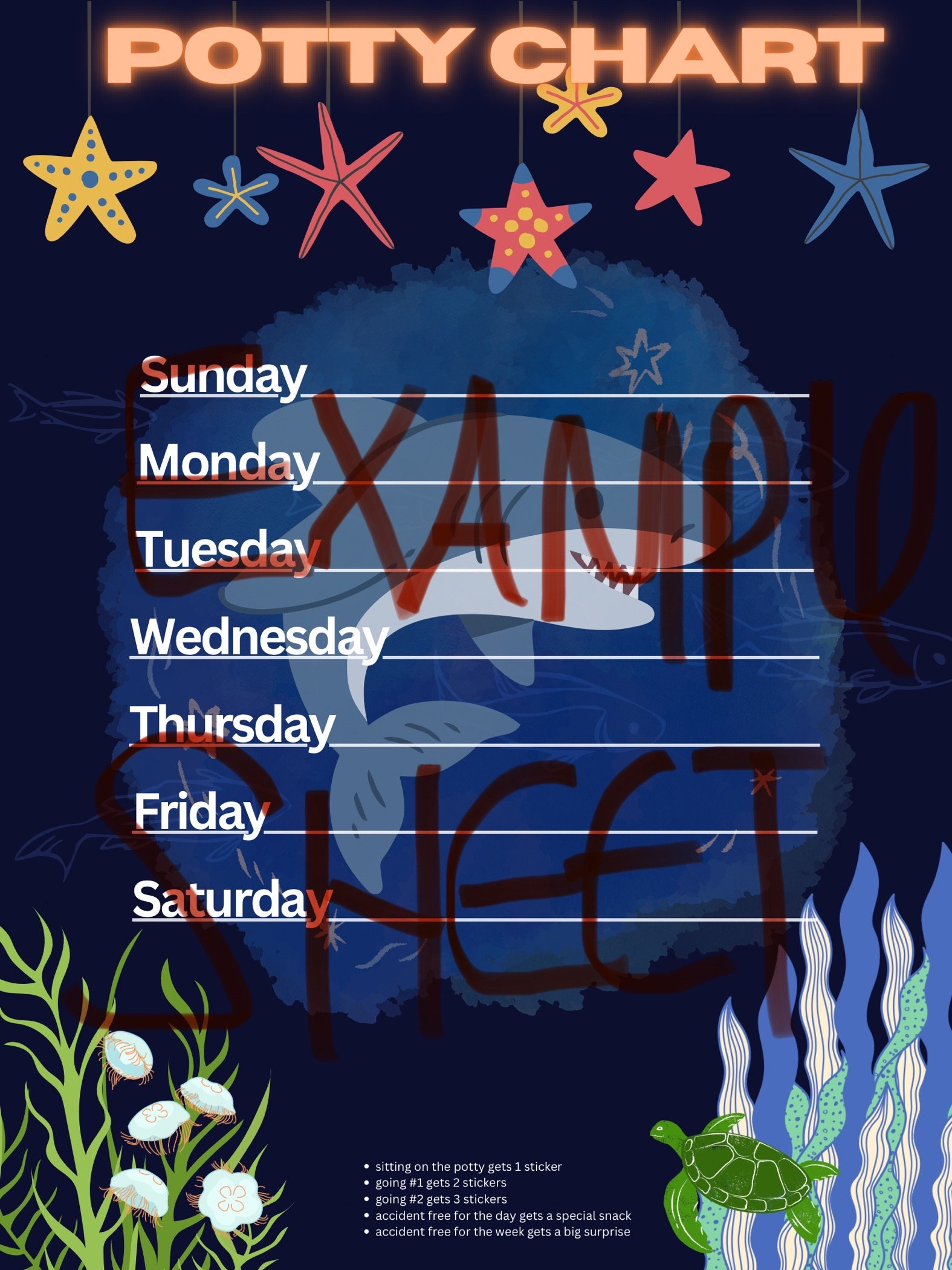 Shark Potty Chart - Etsy