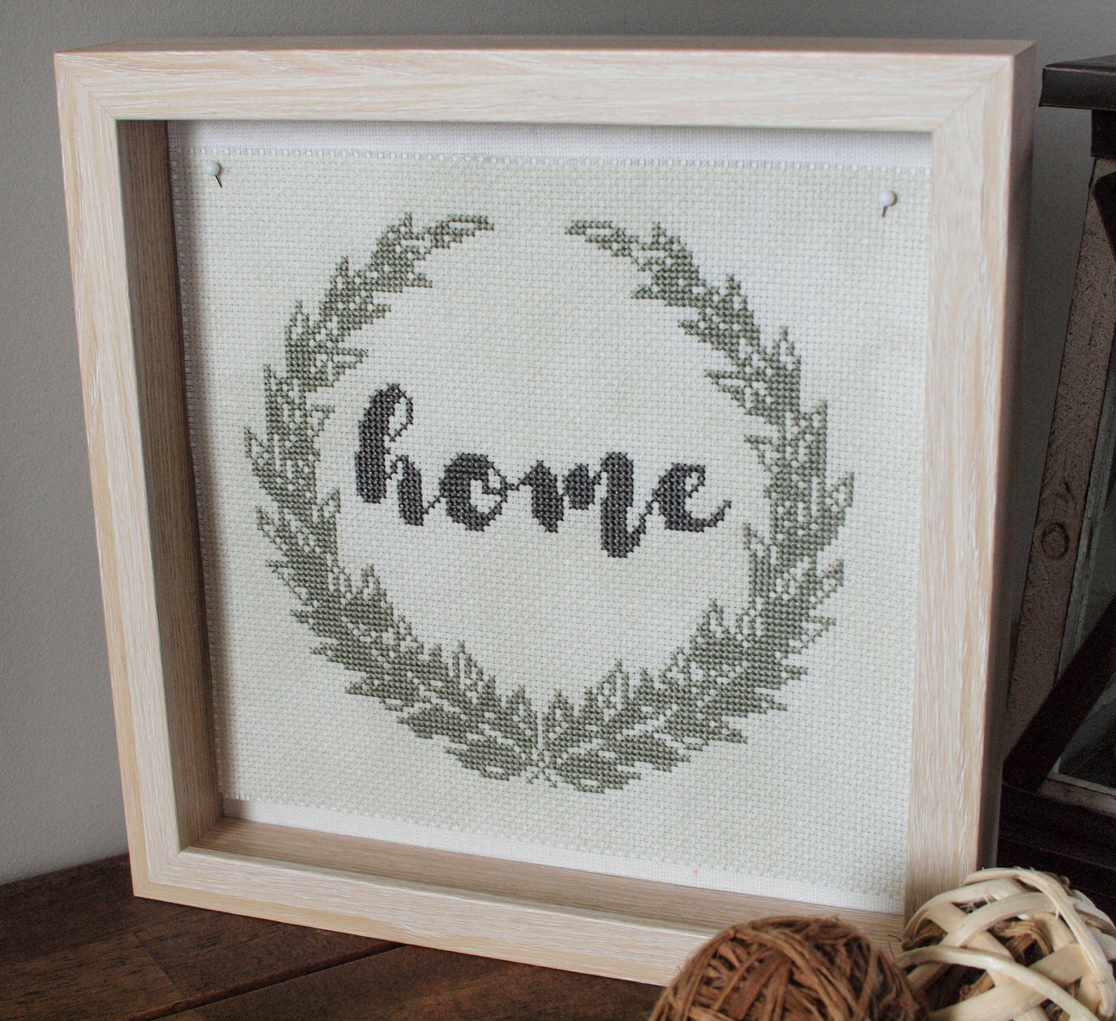 Home Cross Stitch Pattern pdf Farmhouse Style Vintage Wreath | Etsy