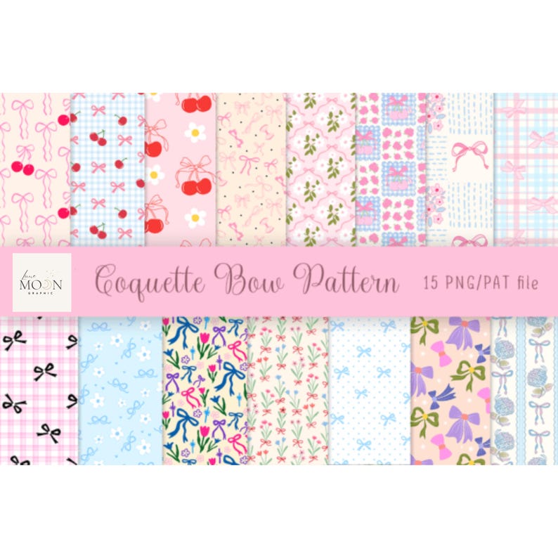 Coquette Bow Pattern Seamless Bundle, Seamless Pattern File, Coquette ...