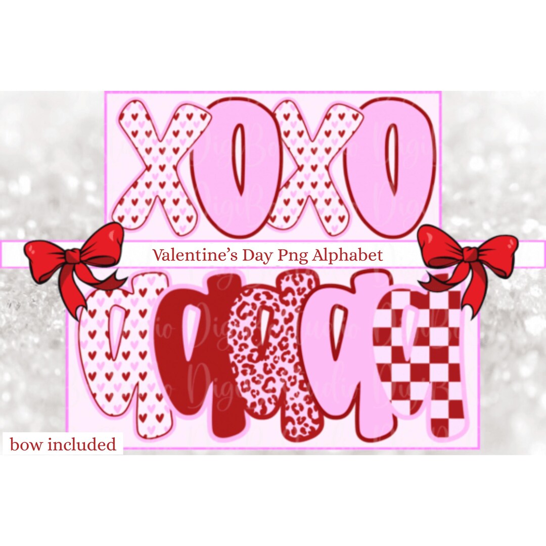 Valentine's Day Alphabet PNG Font Bundle With Hearts Bow Numbers and ...
