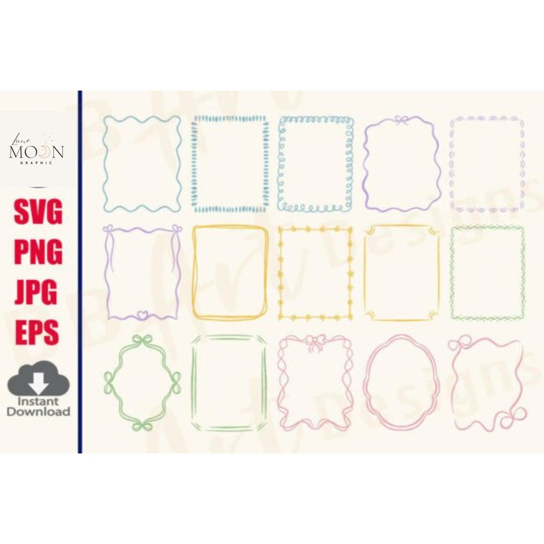 Whimsical Frames, Border Frame Clipart, Coquette Bow Borders, Colorful ...