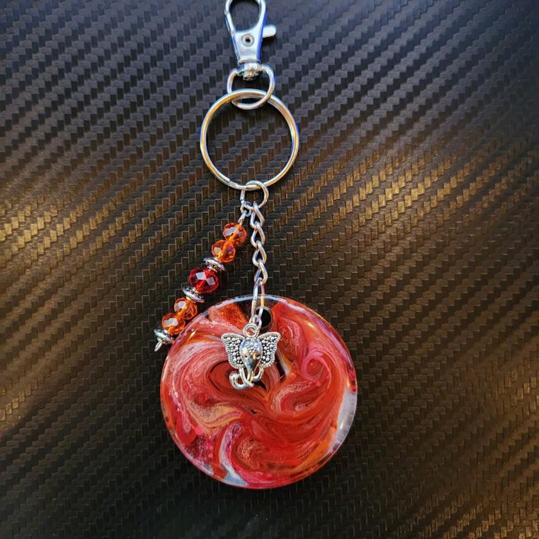 Red Swirl Resin Elephant Keychain, Handmade Stylish Keyring, Bold ...