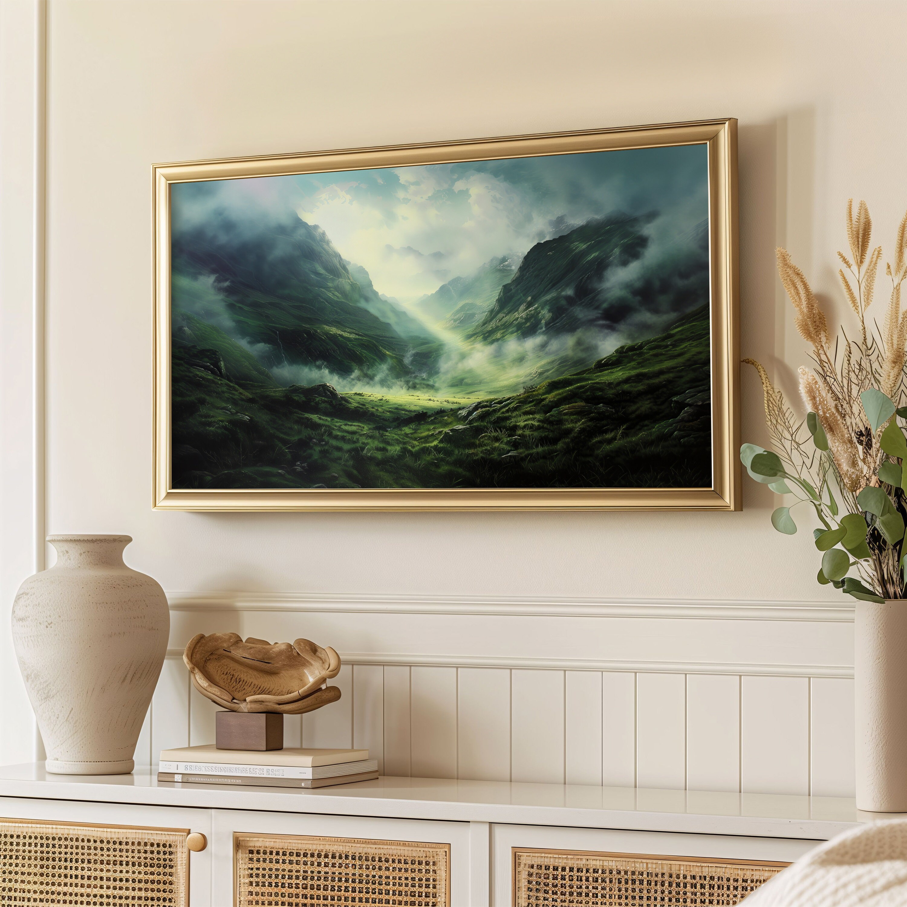 Sage Green Frame TV Art, Forest Landscape Art, Green Forest TV Art ...