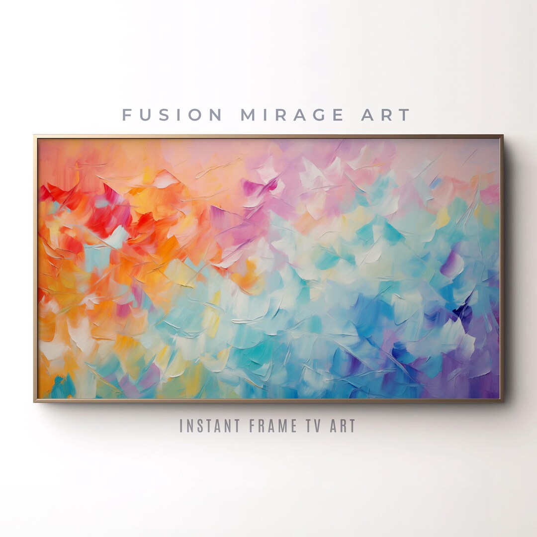 Rainbow Color Impasto Art, Samsung Frame TV Art, Flamboyant Impasto Oil ...