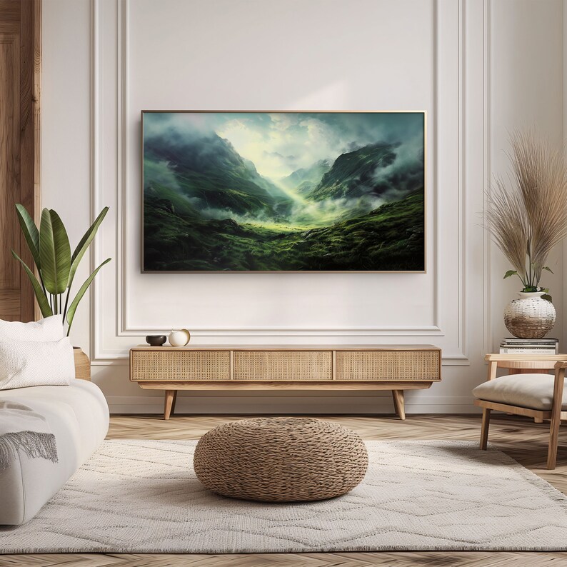 Sage Green Frame TV Art, Forest Landscape Art, Green Forest TV Art ...