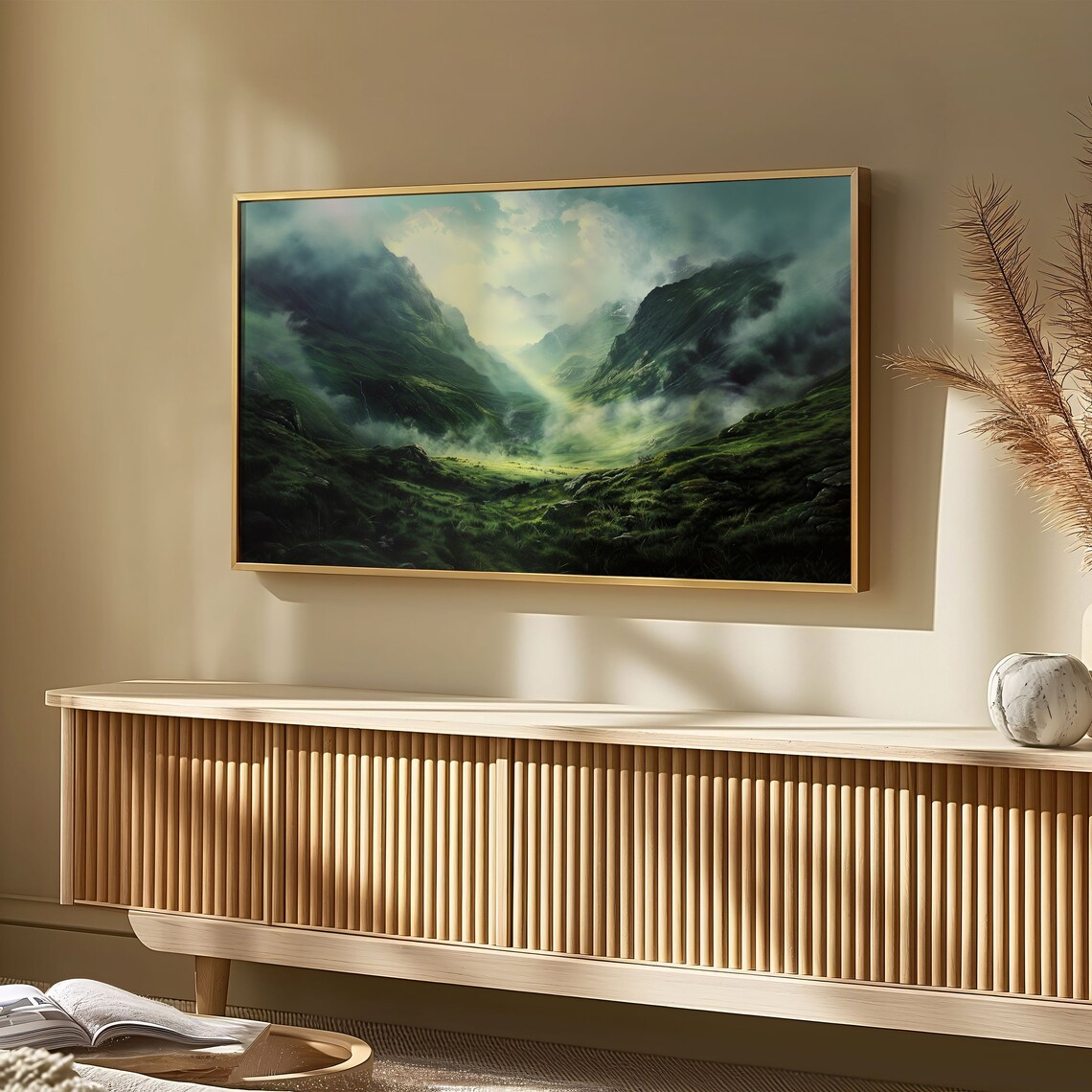 Sage Green Frame TV Art, Forest Landscape Art, Green Forest TV Art ...