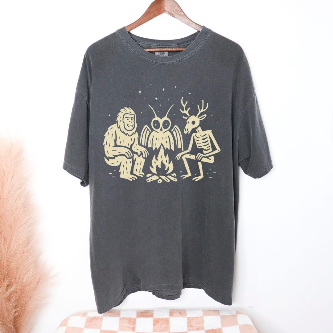 Cryptid Camping Comfort Colors Tee, Bigfoot, Mothman, Wendigo - Etsy