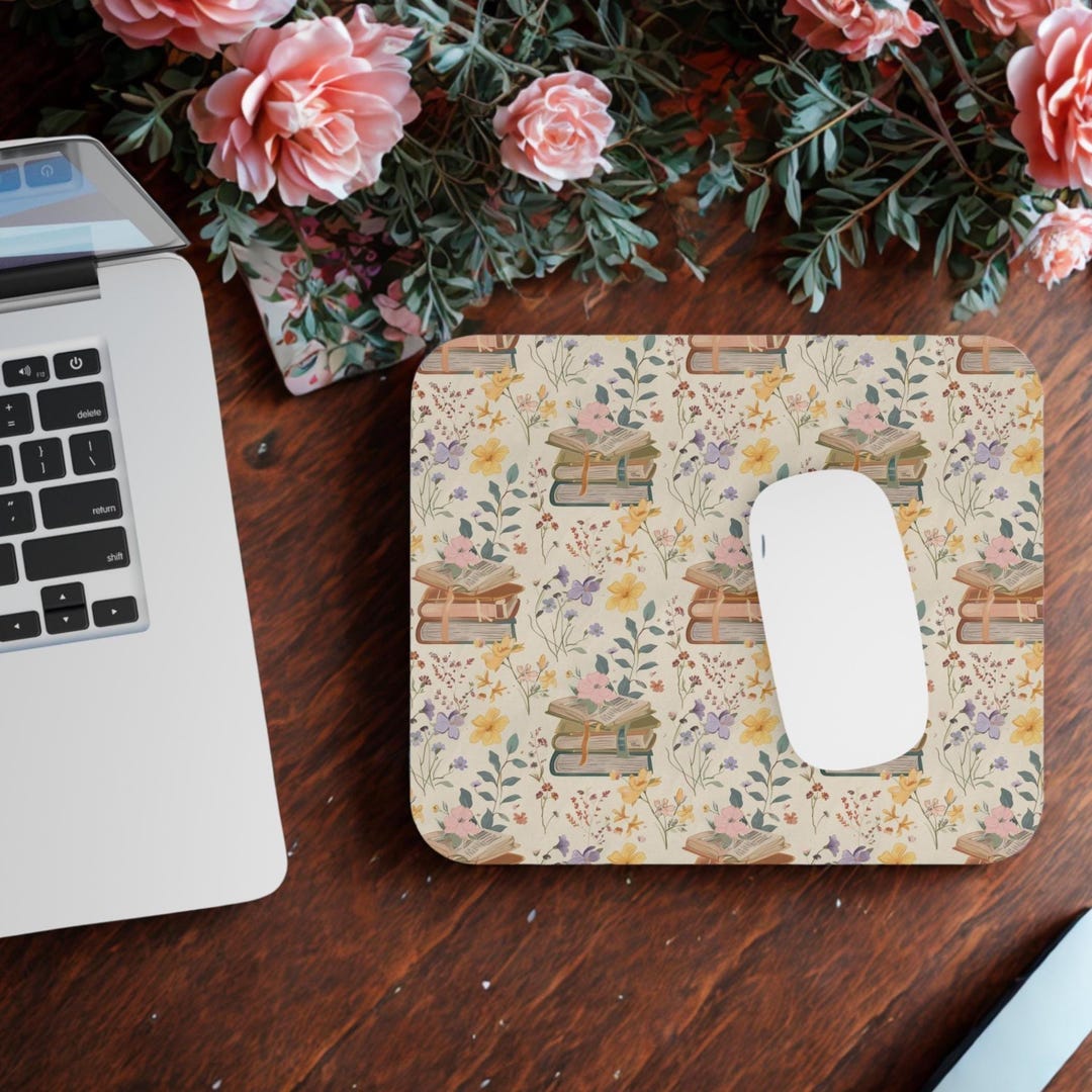Cottagecore Floral Book Mousepad, Gift for Readers and Book Lovers ...
