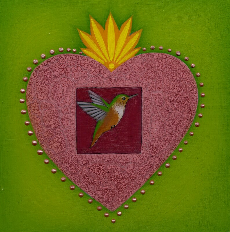 Hummingbird Heart Art Print of Mixed Media Print of Painting - Etsy