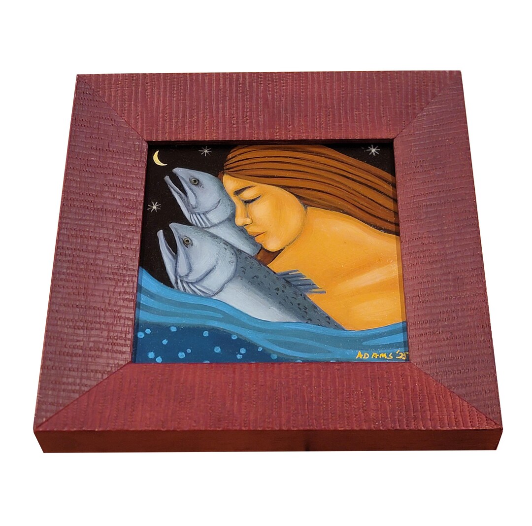 Woman With Chinook Salmon Wall Art - Framed Original Acrylic Portrait ...