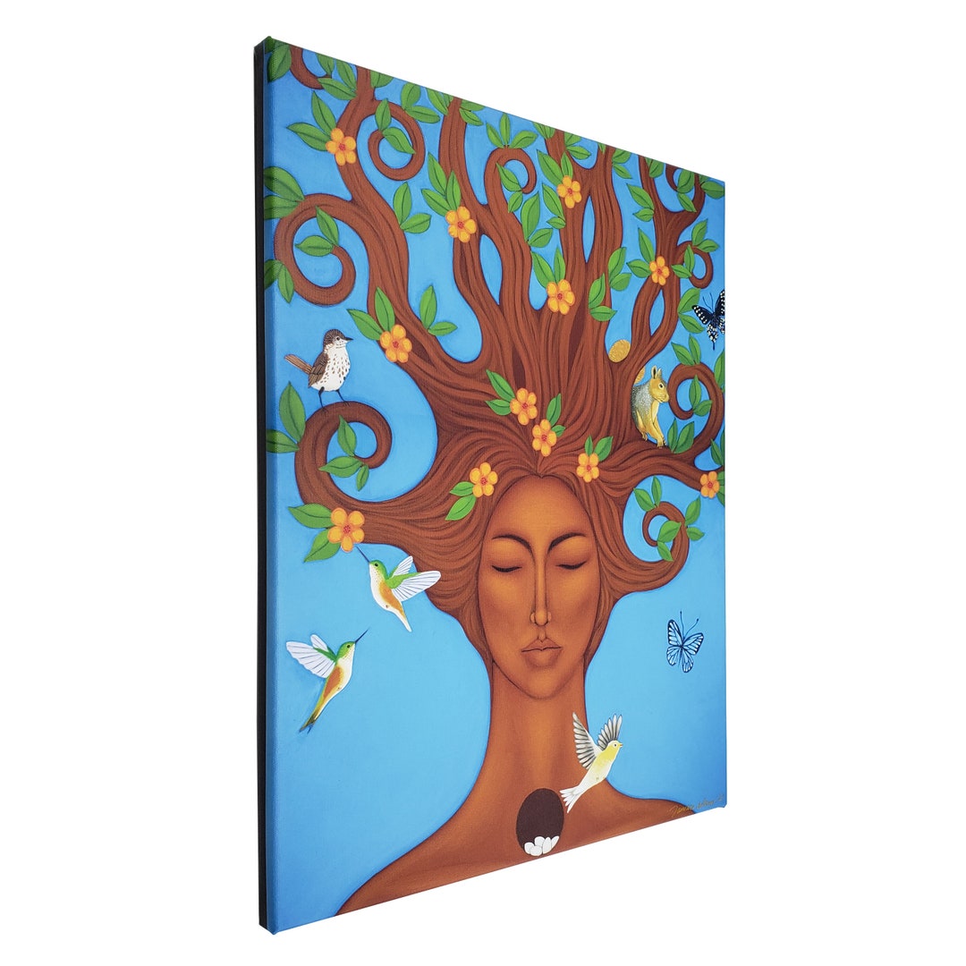 Mexican Folk Art - Tree of Life Tree Spirit Portrait - Canvas Giclee ...