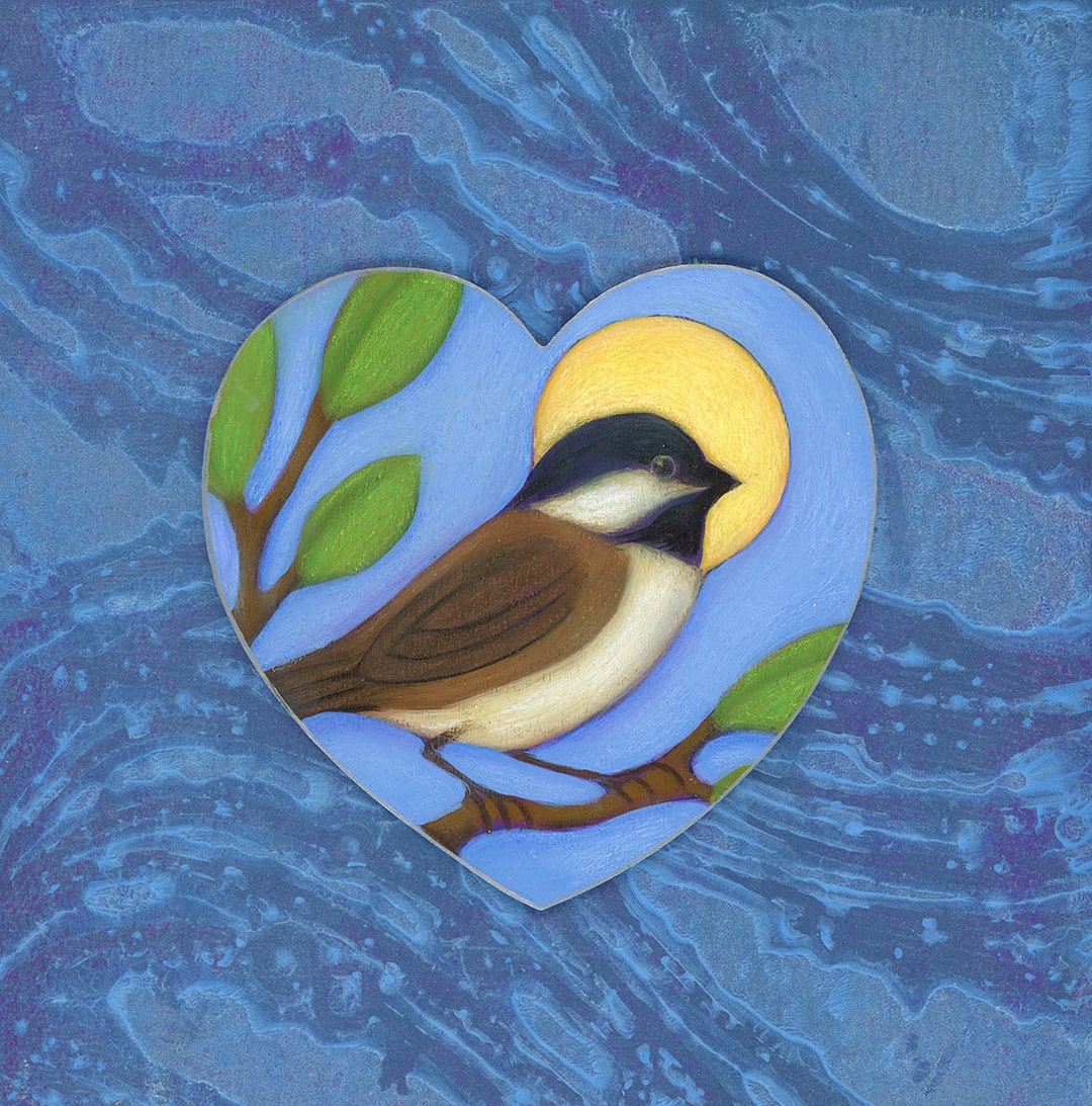Black Capped Chickadee Folk Art Original Mixed Media Bird Painting by ...