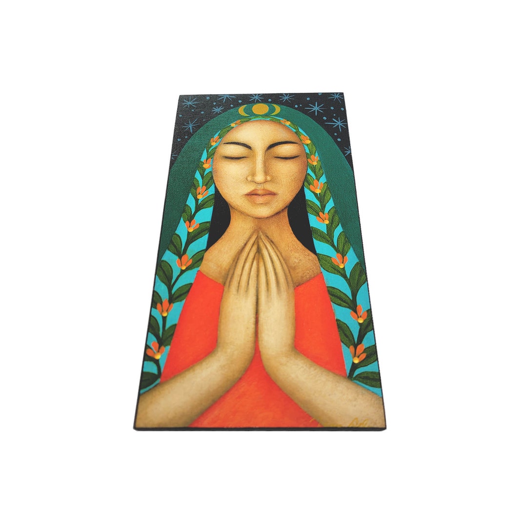 Triple Moon Goddess Prayer Painting - Wood Mounted Canvas Print of ...