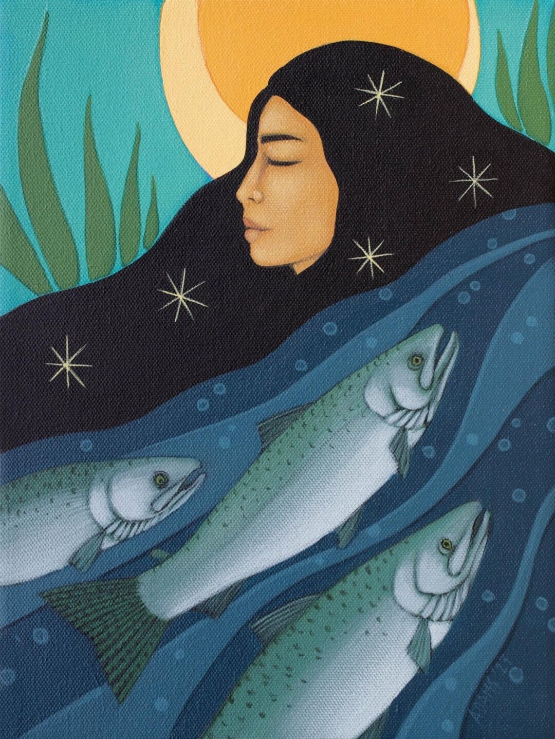 Salmon Goddess With Moon and Stars Fish Wall Art and Home Decor Gift ...