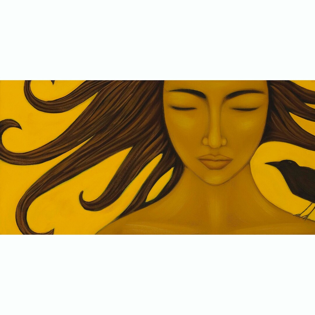 Spirit Guide Woman With Raven - Canvas Giclee Print of Original ...