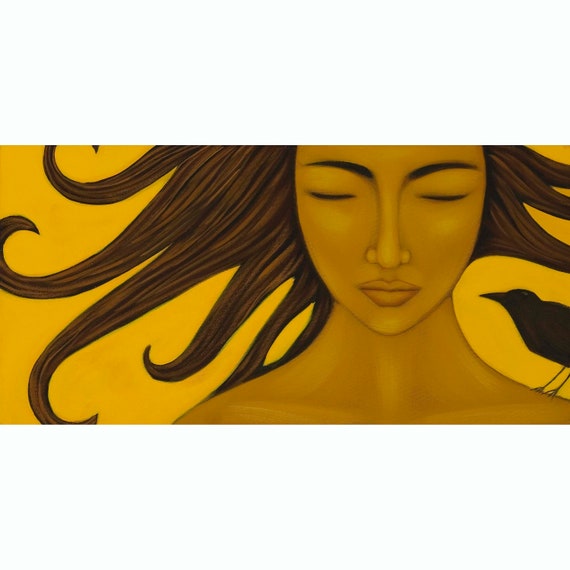 Spirit Guide Woman With Raven Canvas Giclee Print of - Etsy