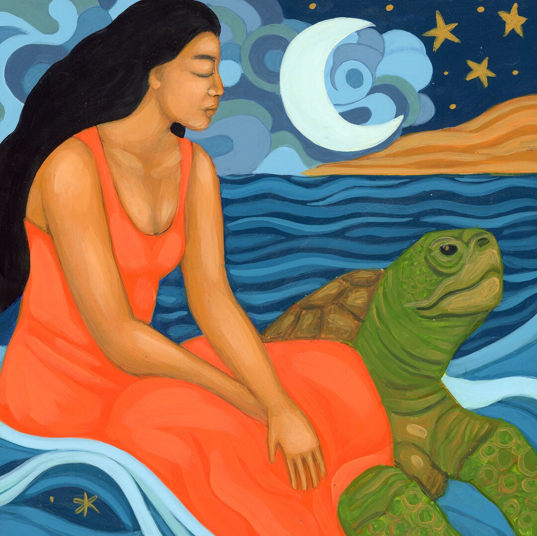 Goddess With Sea Turtle - Paper Giclee Print of Original Painting ...