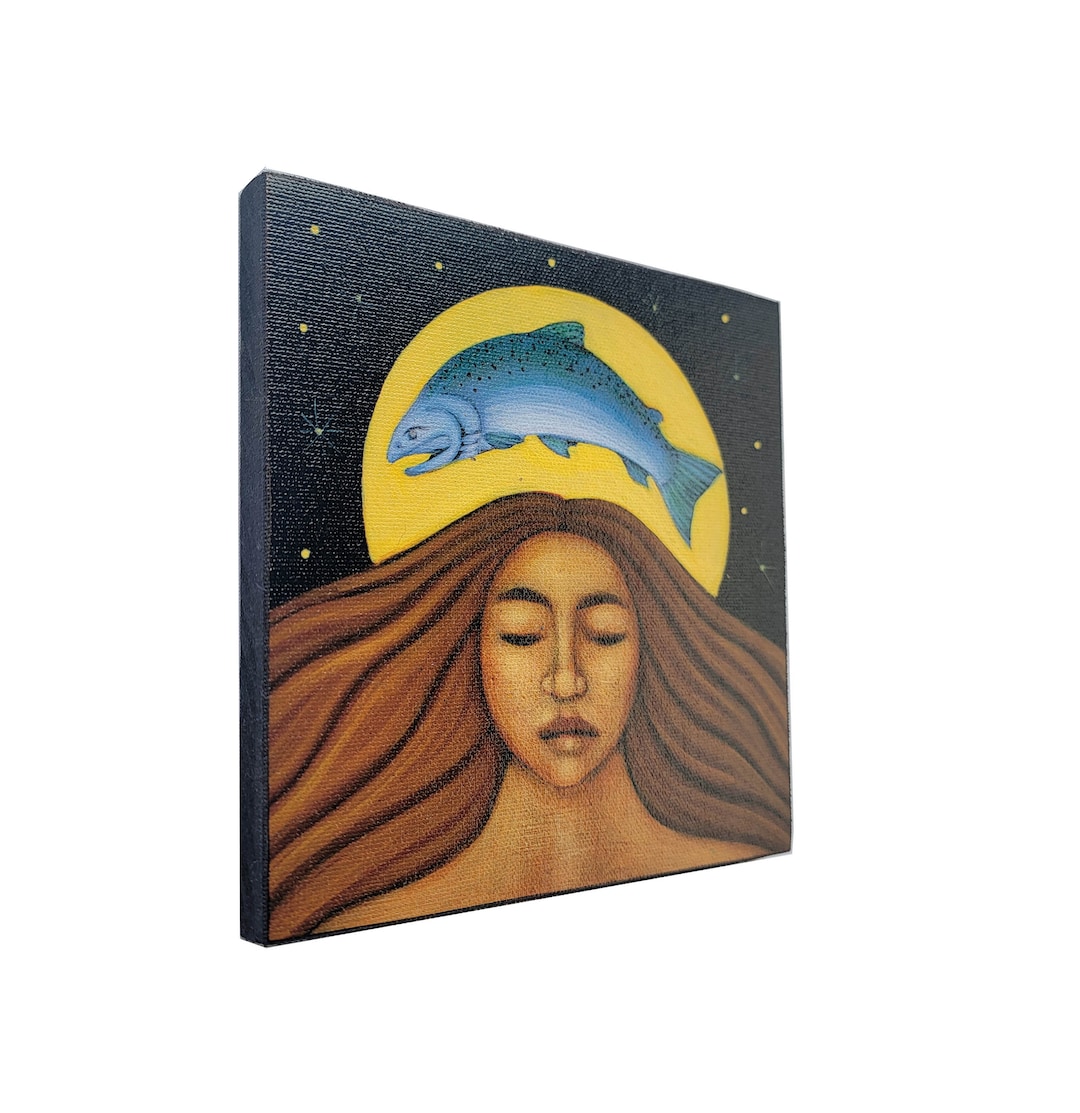 Salmon Moon Portrait - Wood Mounted Print of Original Painting by ...