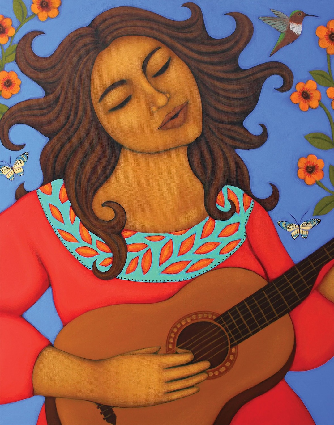 Girl With Guitar Musical Portrait Painting - CANVAS GICLEE - Musician ...