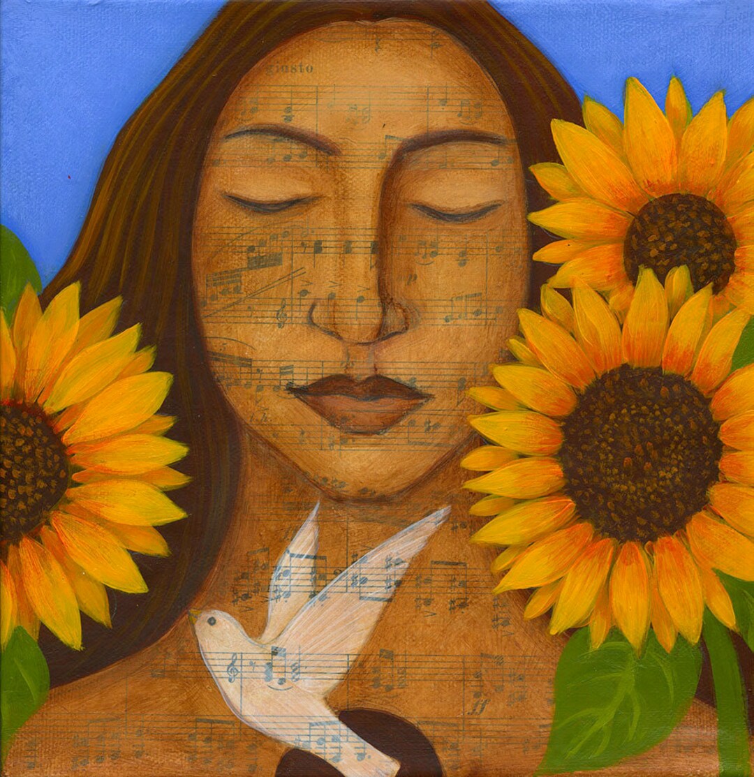 Sheet Music Sunflower Musical Portrait Painting - CANVAS GICLEE ...