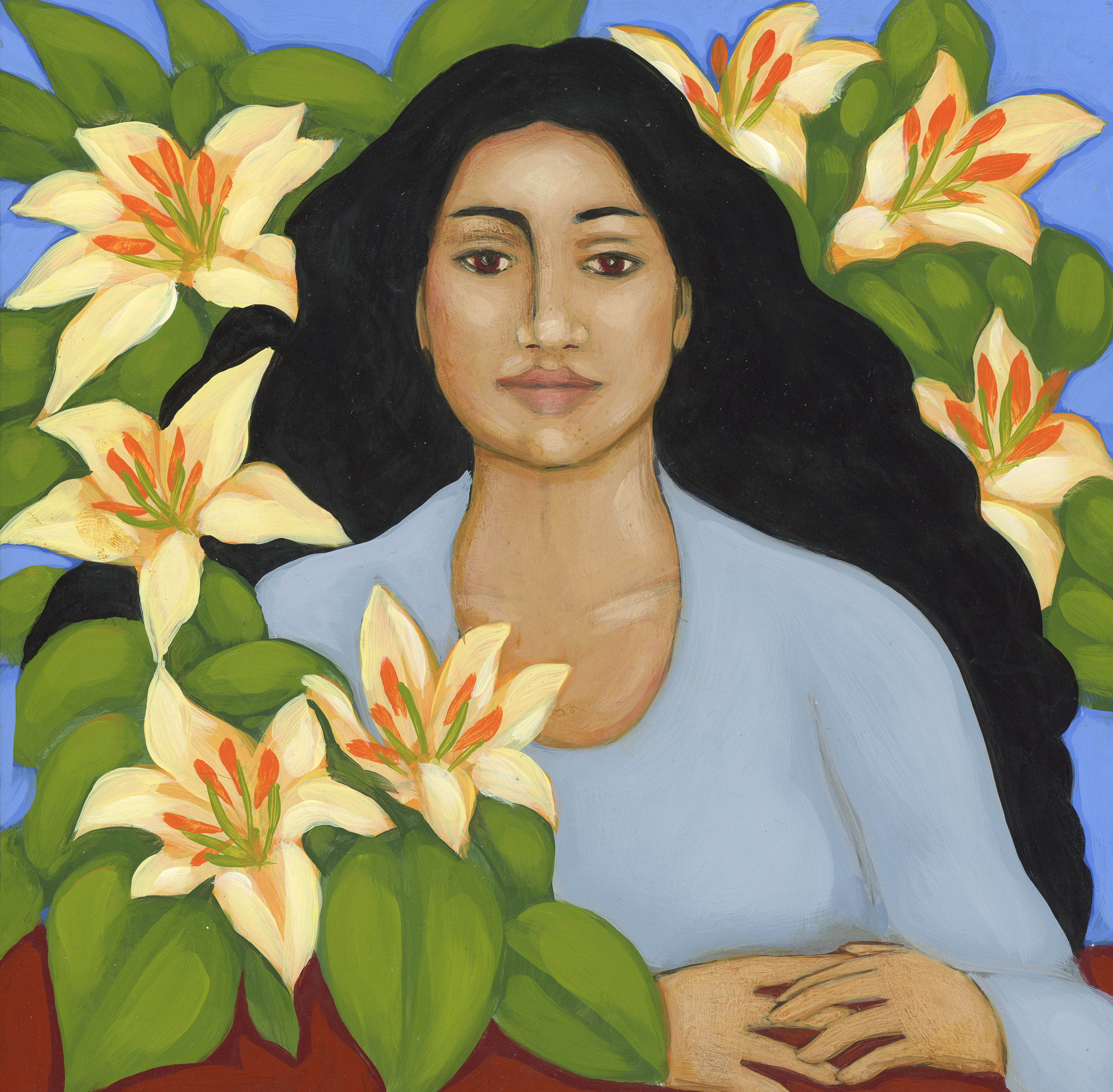 Portrait With Lilies Portrait - Original Acrylic Painting on Wood Art ...