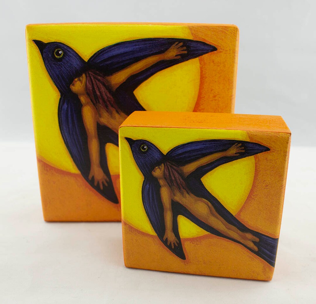 Raven Spirit Guide Art Print of Original Painting on Wood Block - Hand ...