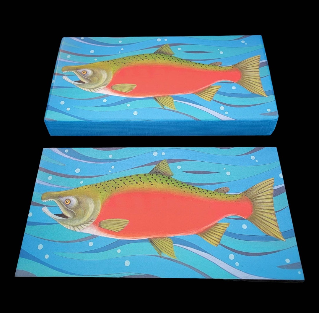 SOCKEYE SALMON - Print of Original Painting on Wood Block - FISH Folk ...