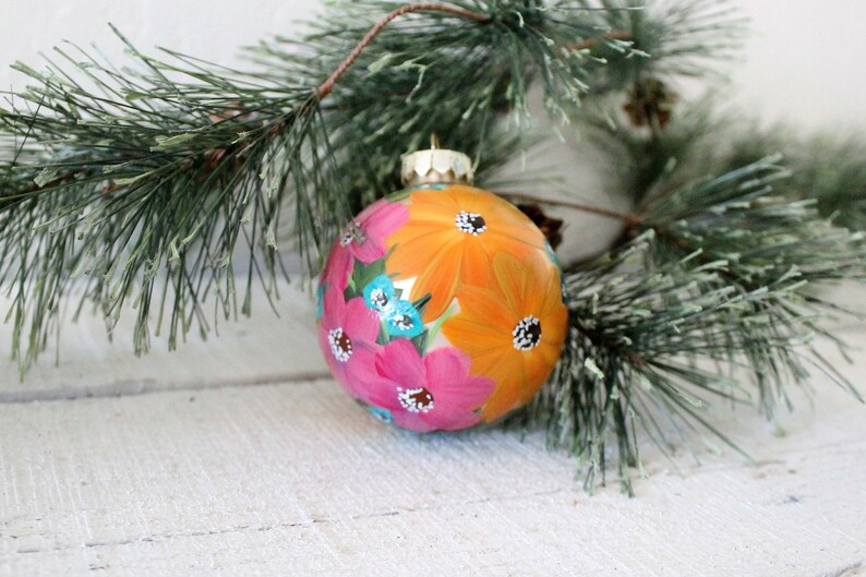 Hand Painted Floral Ornament Ochre, Pink, Turquoise - Etsy