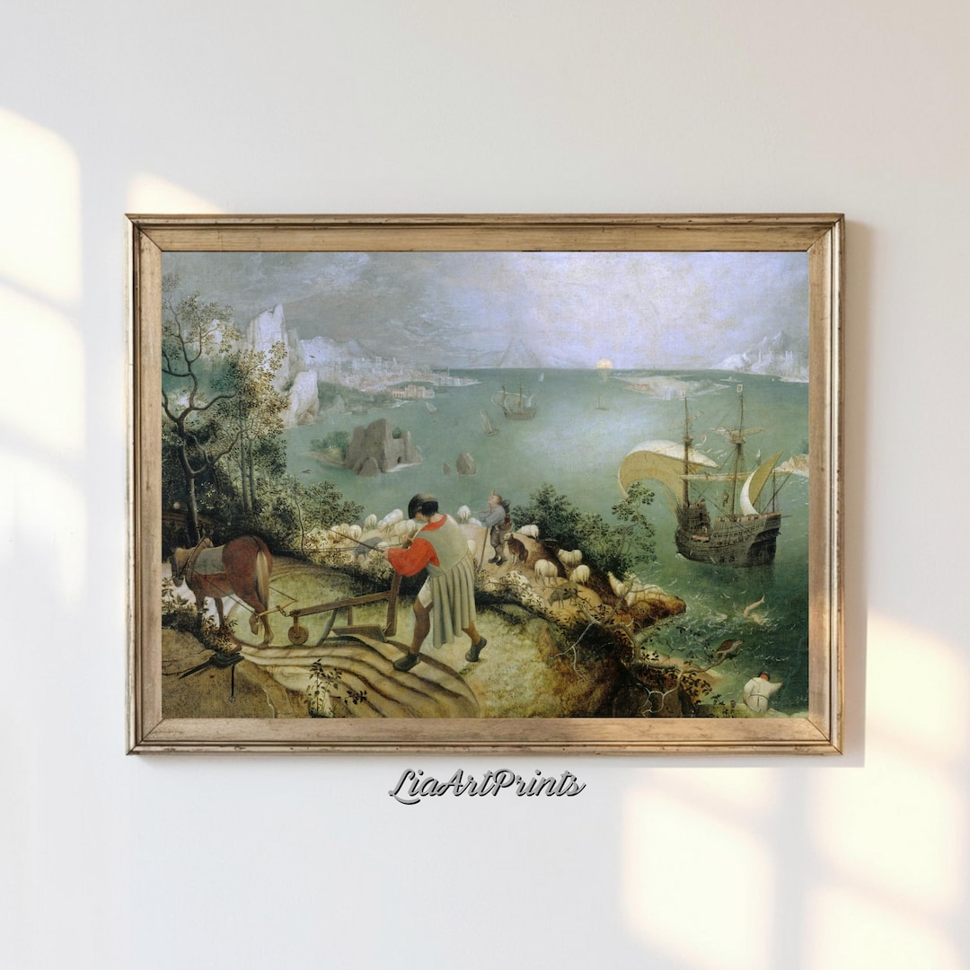 Icarus Fall Renaissance Landscape With Mythical Scene Pastoral Coastal ...