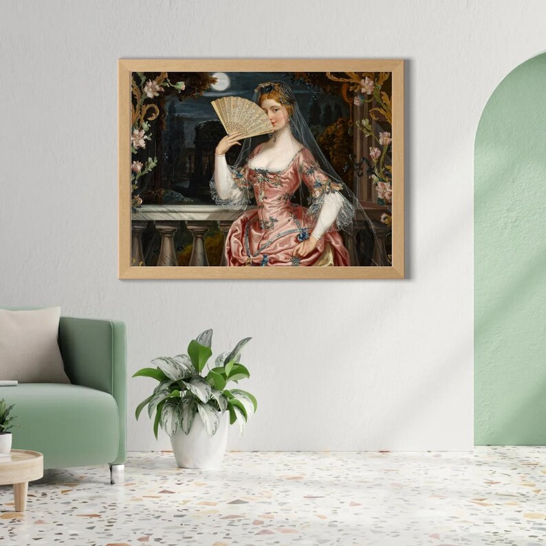 Vintage Woman in Pink Dress Printable Wall Art Elegant Oil Painting ...