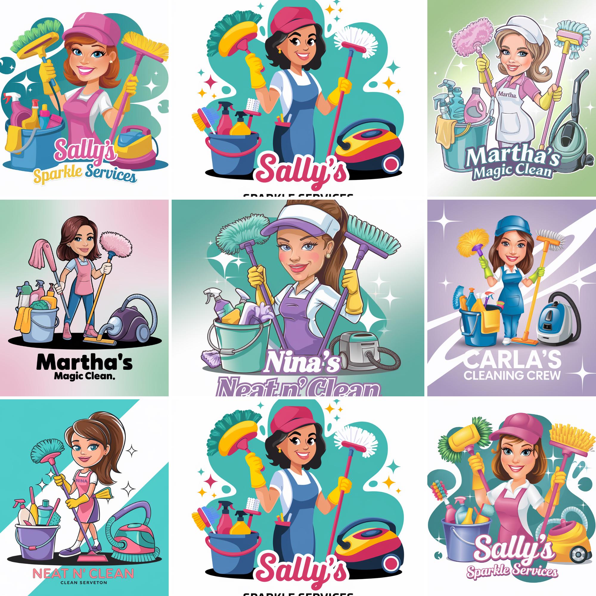 Custom Cartoon Cleaning Business Logo Housekeeper Logo Design Maid ...
