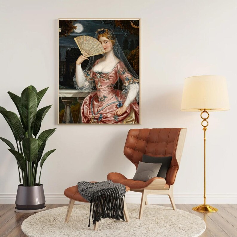Vintage Woman in Pink Dress Printable Wall Art Elegant Oil Painting ...
