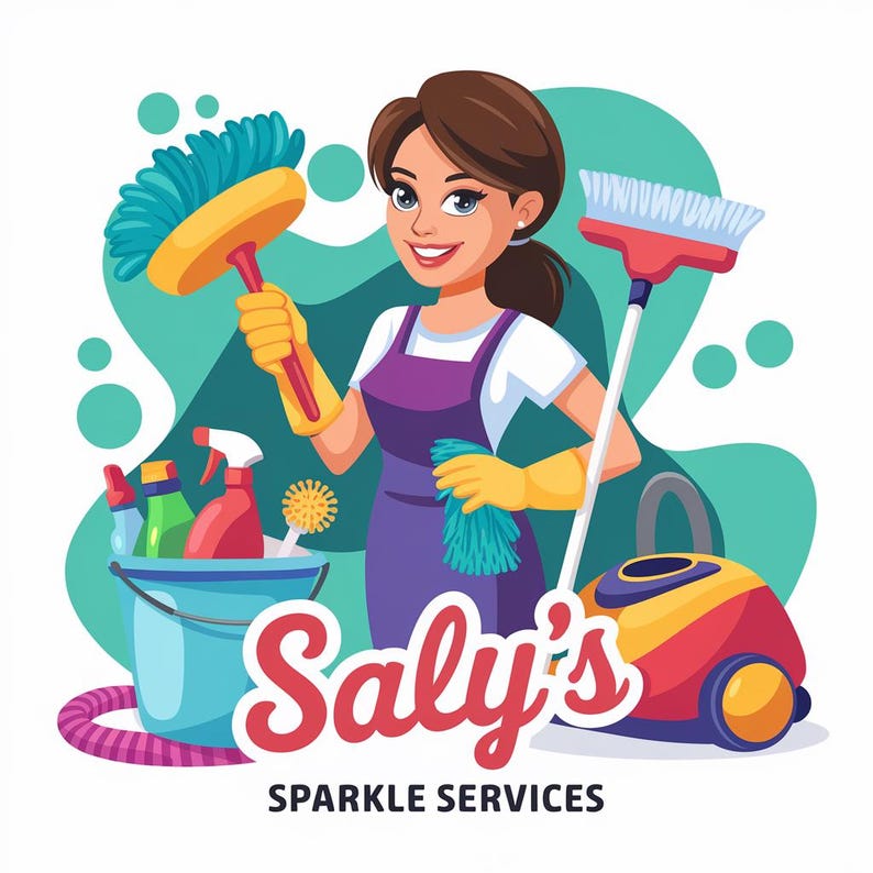 Custom Cartoon Cleaning Business Logo Housekeeper Logo Design Maid ...