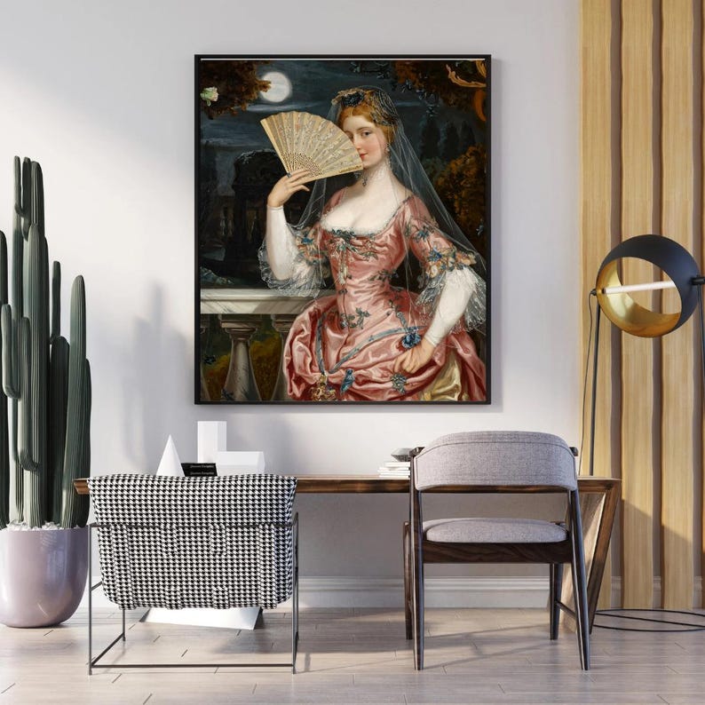 Vintage Woman in Pink Dress Printable Wall Art Elegant Oil Painting ...