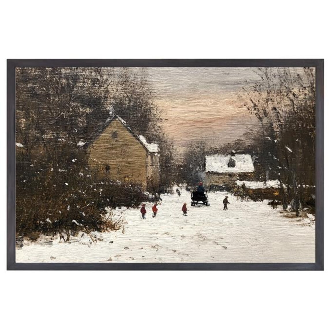 Snowy Village Winter Scene Printable Wall Art, Realistic Digital ...