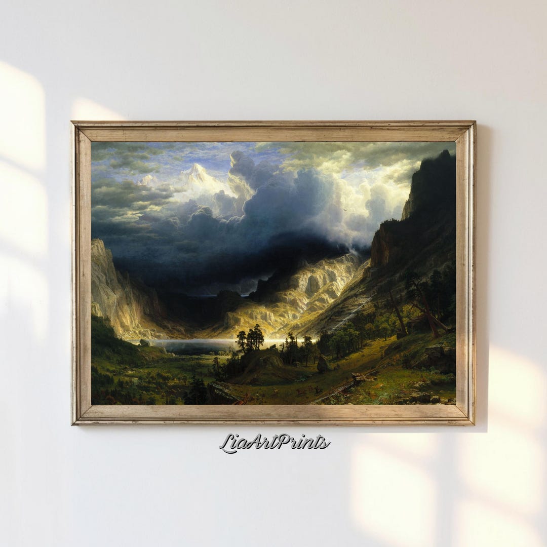 Dramatic Mountain Valley Landscape Wall Art Stormy Sky and Lush Green ...