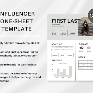 Influencer One Sheet, Rate Card, Media Kit, Customizable Canva Template ...