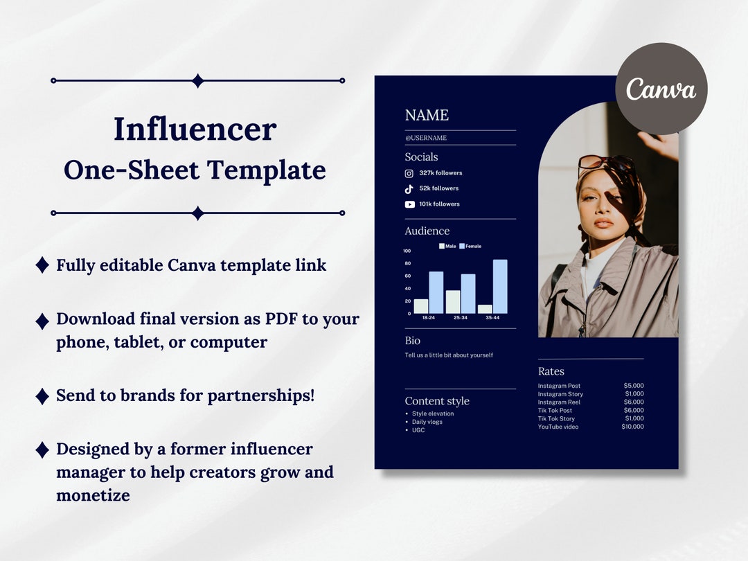 Creator One Sheet Canva Template, Rate Card, Fully Customizable ...