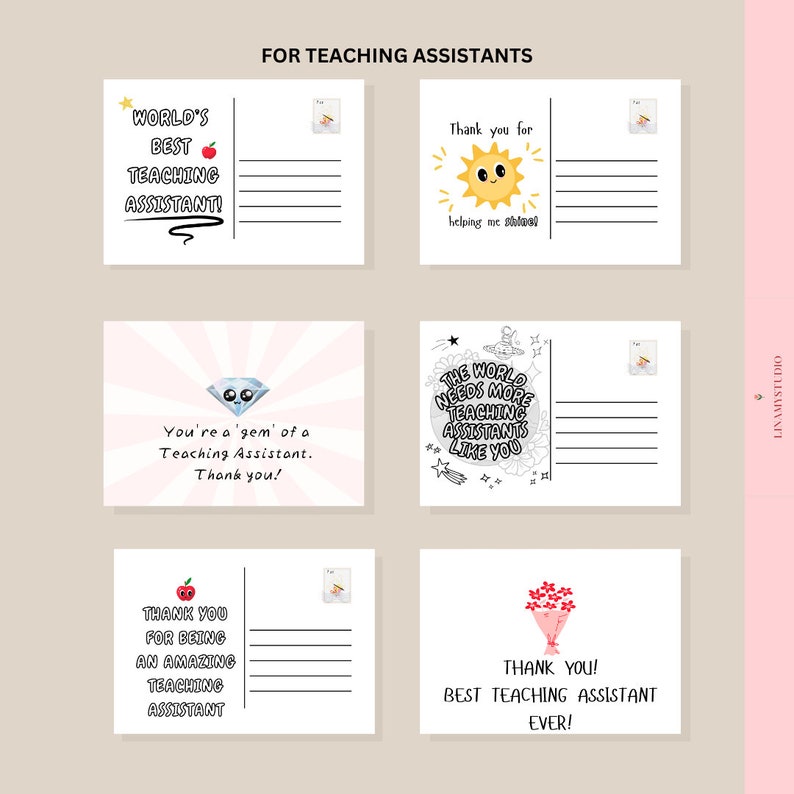 6 Teaching Assistant Thank You Cards, Digital Download Only - Etsy