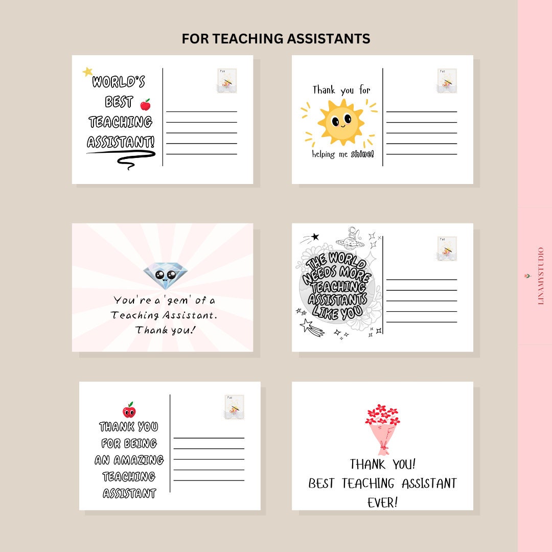 6 Teaching Assistant Thank You Cards, Digital Download Only - Etsy