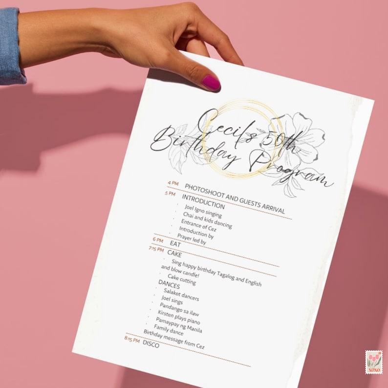 Birthday Program, Filipino Birthday Program, Digital Template Download ...