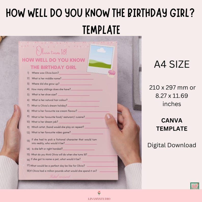 How Well Do You Know the Birthday Girl? Birthday Questionaire, Digital ...