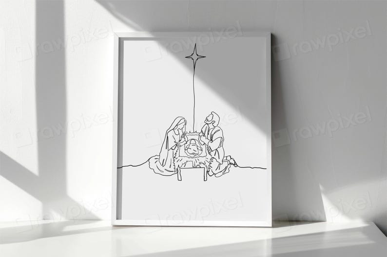 Nativity Scene Line Art Print Set, Minimalist Christian Decor (digital ...